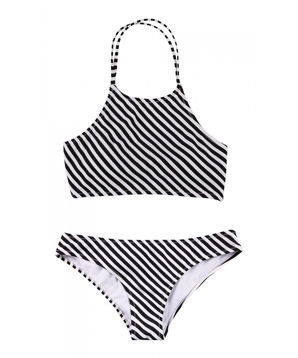 Womens Bathing Suits High Neck Stripe Printing String Bikini Two Piece