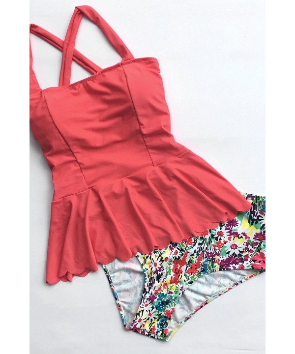 Fashion Womens Falbala High Waisted Cup Shaped Pads Padding Bikini Set
